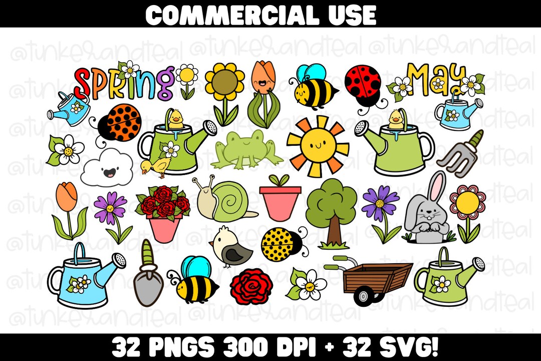Spring Clipart SVG Bundle, Spring Png, Floral Svg, Gardening Doodles ...