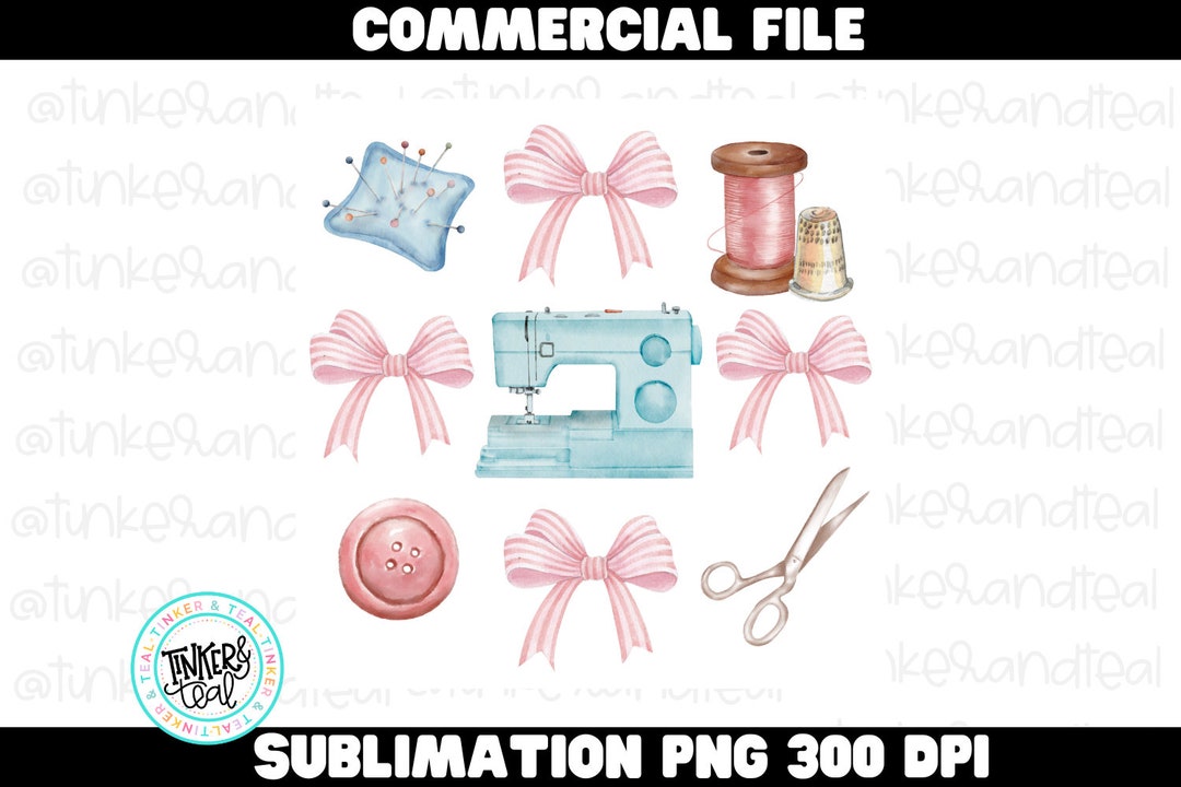Retro Coquette Sewing PNG, Watercolor Sewing Png, Coquette Bows ...