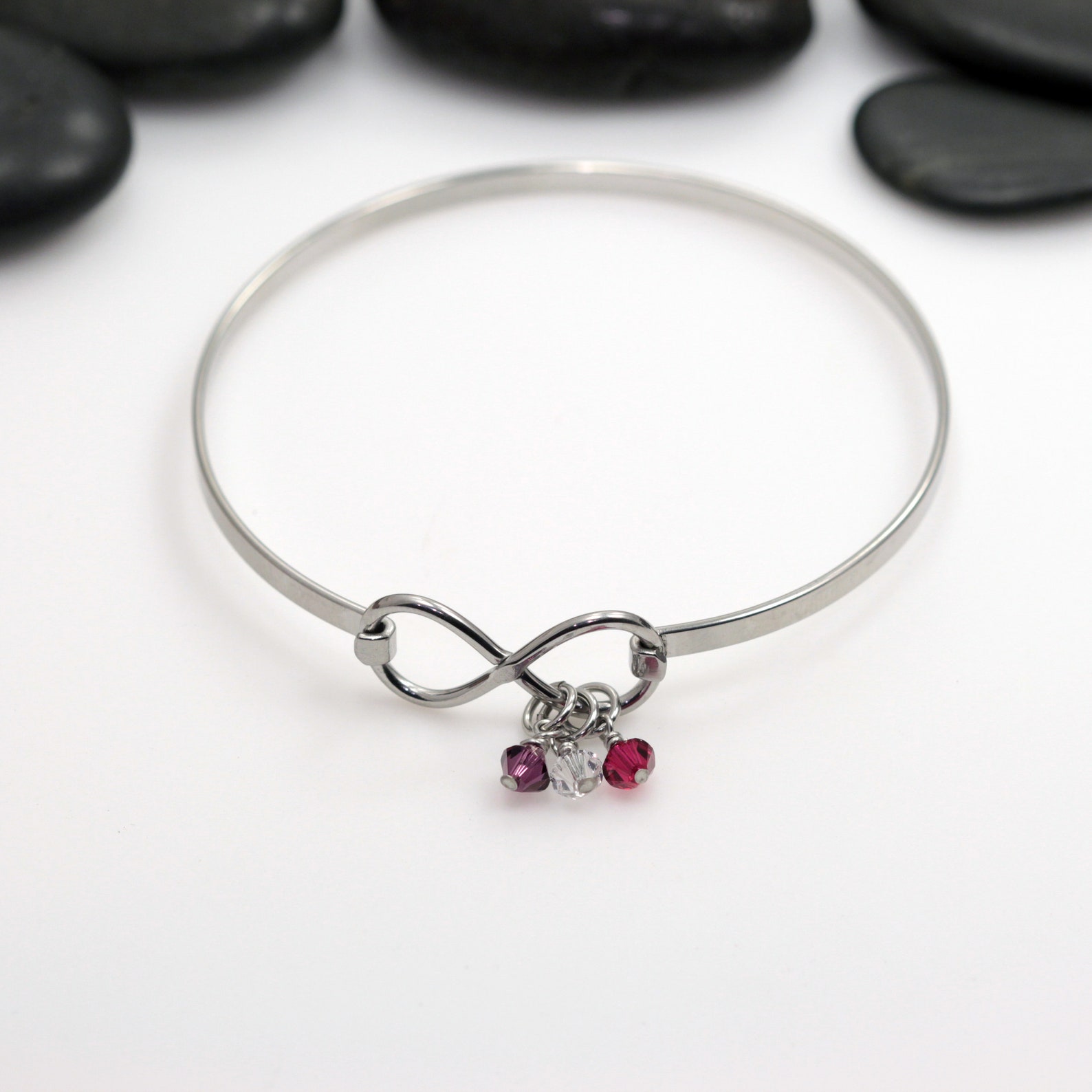 Personalized Heart Infinity Bangle Bracelet With Birthstones - Etsy