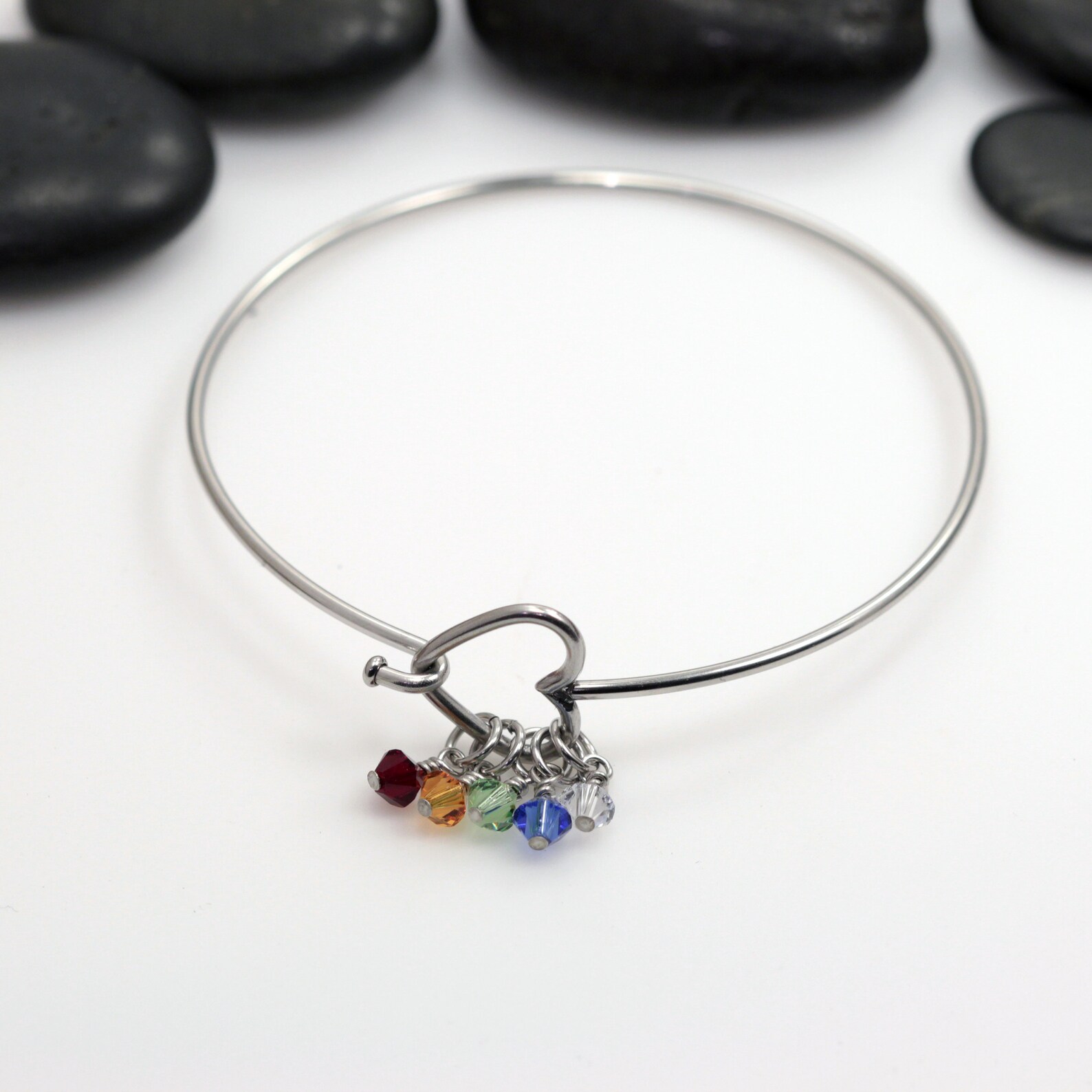 Personalized Heart Infinity Bangle Bracelet With Birthstones - Etsy