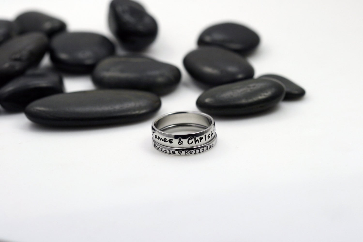 Hand-stamped Stacked 5mm and 3mm shiny Finish Stainless - Etsy