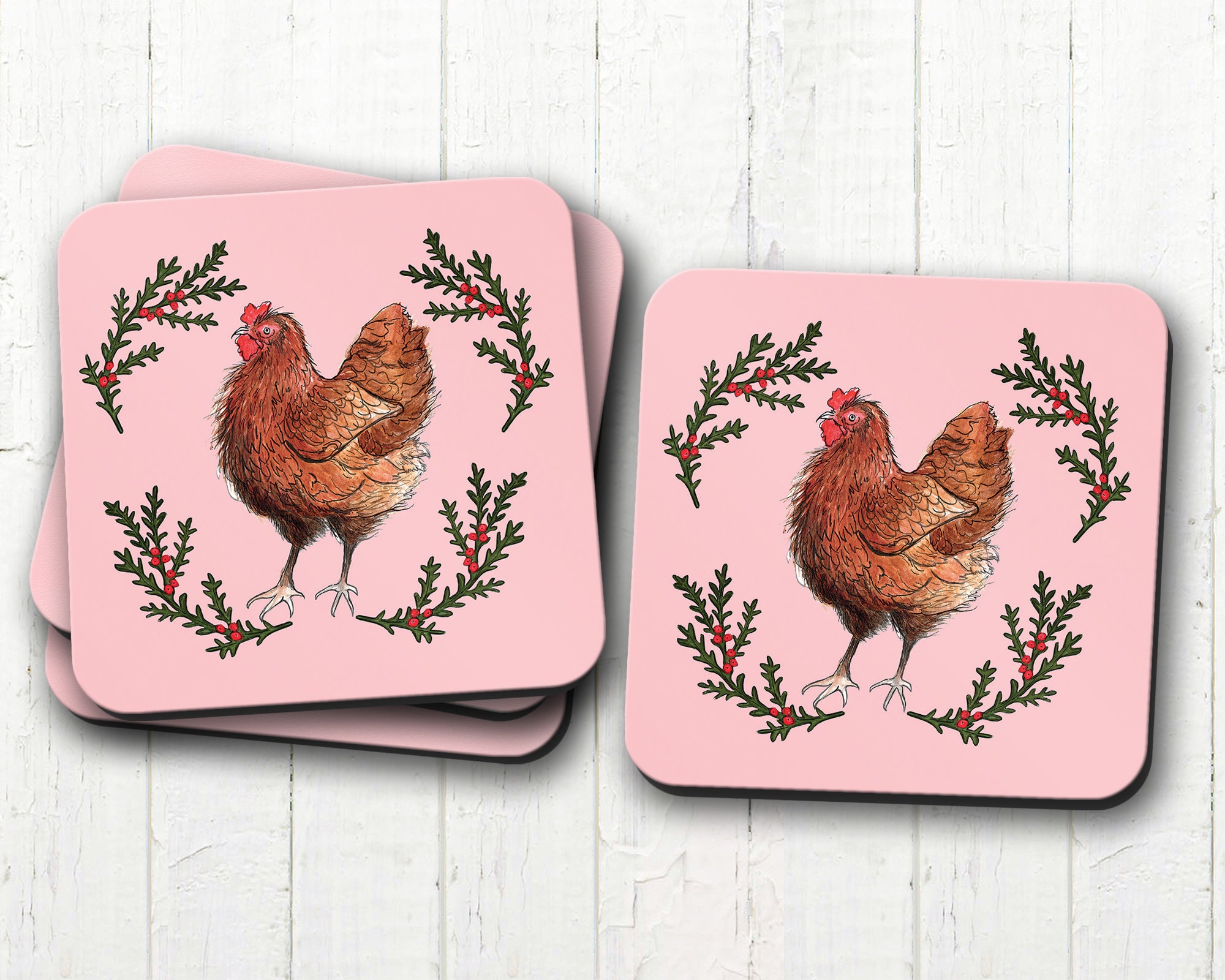 Kitchen & Dining Drinkware Drink & Barware Pink Chicken Drinks Coaster ...