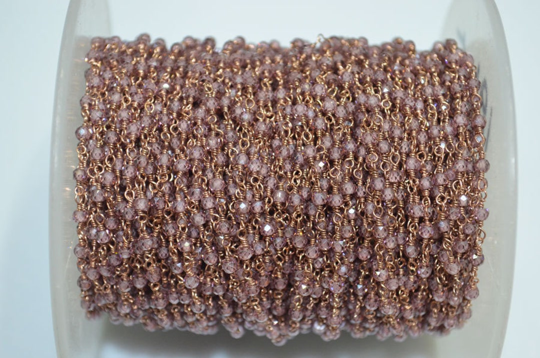 CZ Rosary Chain Rohdolite Color 3mm. Rohdolite Color Cubic Zirconia ...