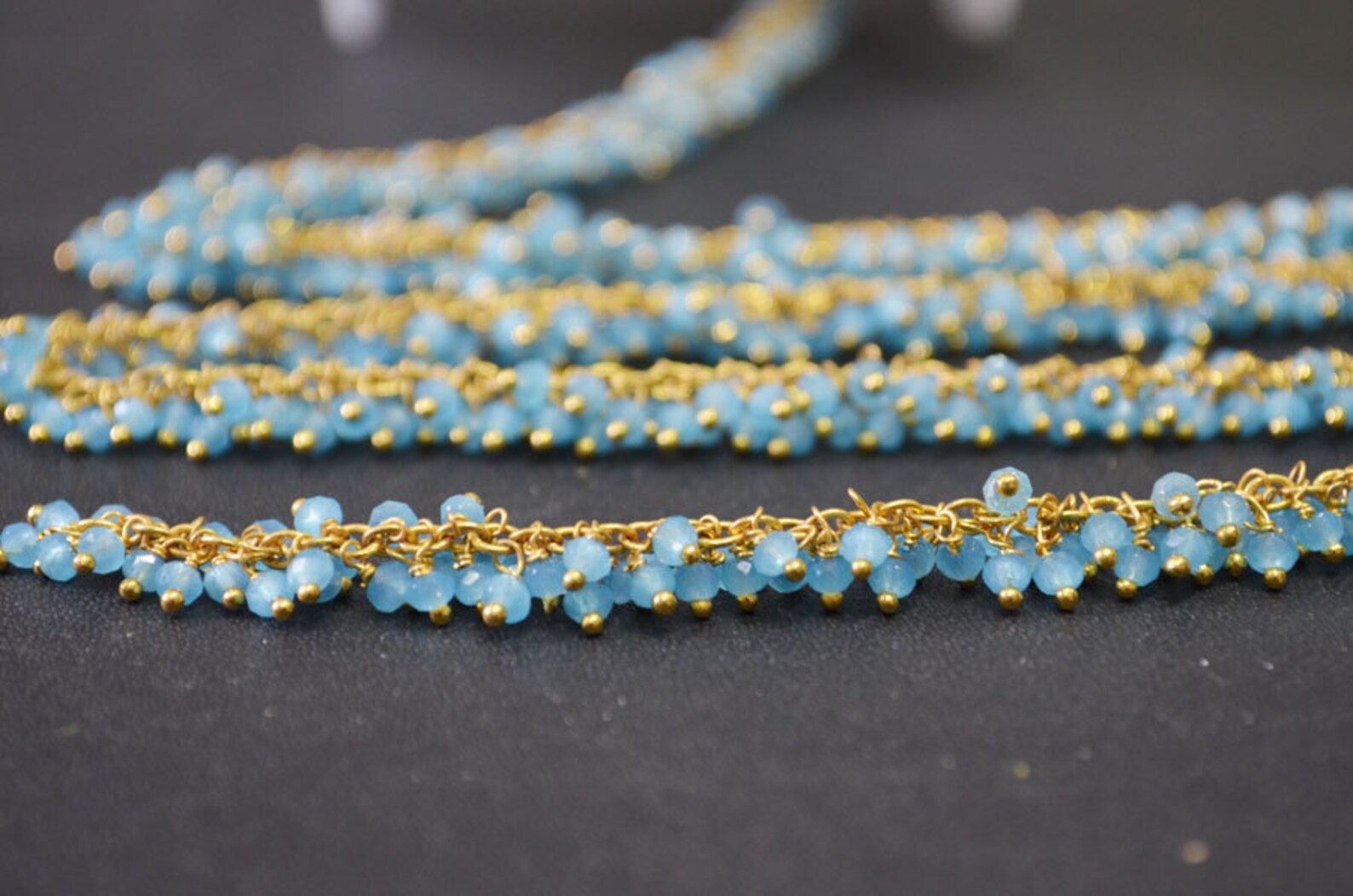 Aqua Gold Wire Wrapped Dangling Chain Cluster Chain Aqua | Etsy