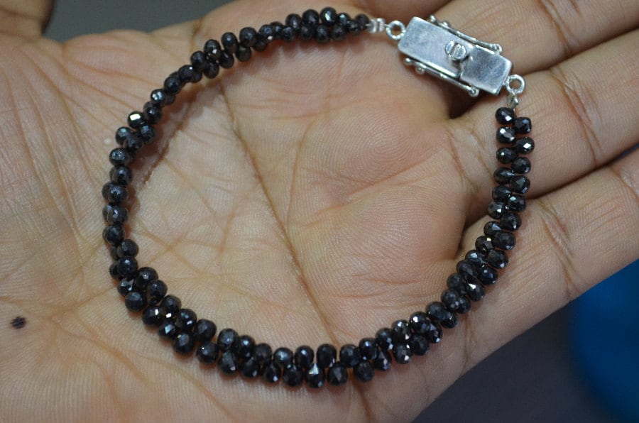 AAA Fabulous Black Diamond Tear Drops Faceted Bracelet Real | Etsy