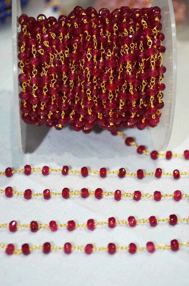 Natural Ruby Jade Quartz Stone Wire Wrapped Beaded Chain 3.5-4 Mm, Ruby ...