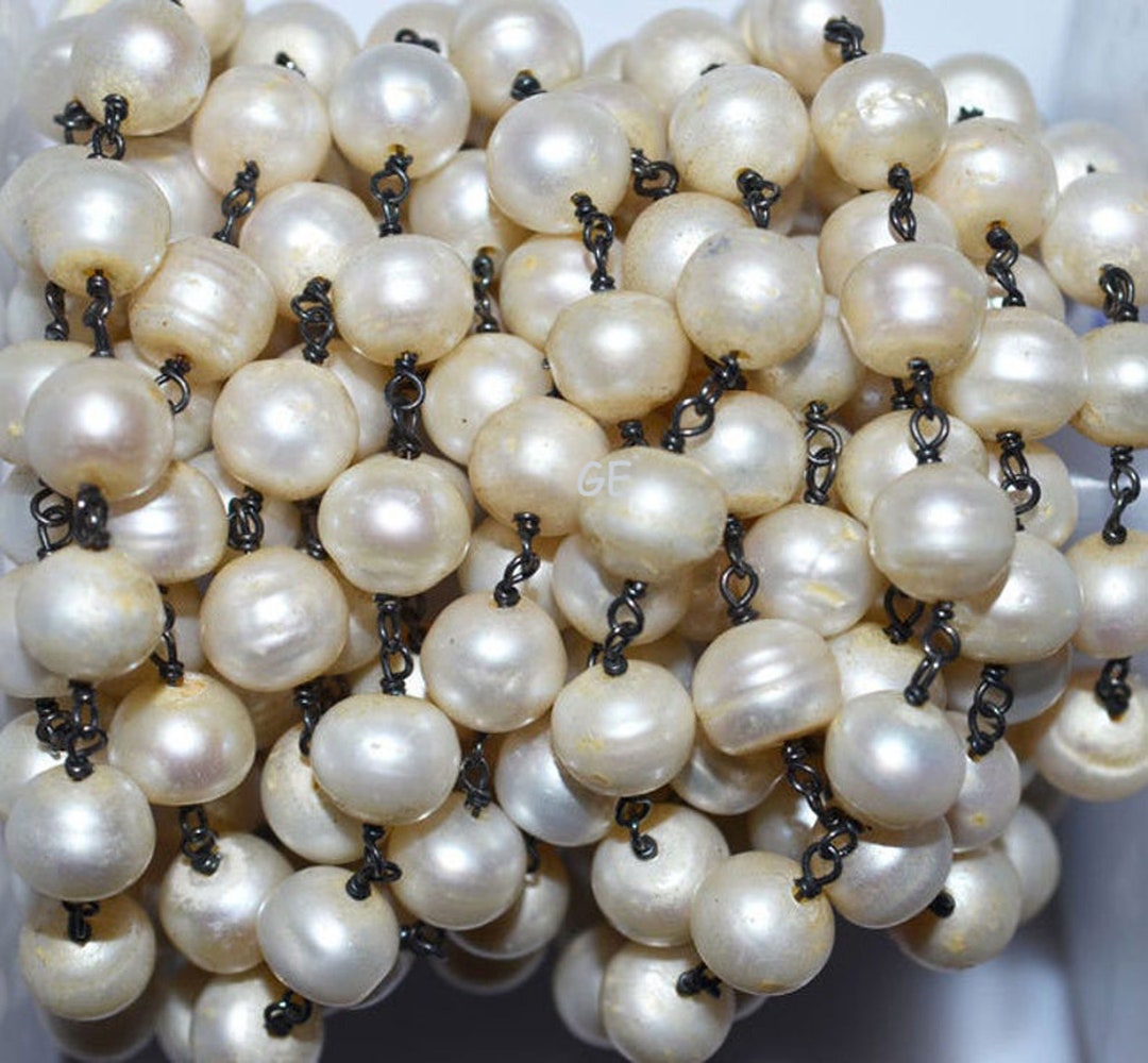 Pearl Round Shape Chain , Pearl Rosary Beaded Smooth Chain , Chain per ...