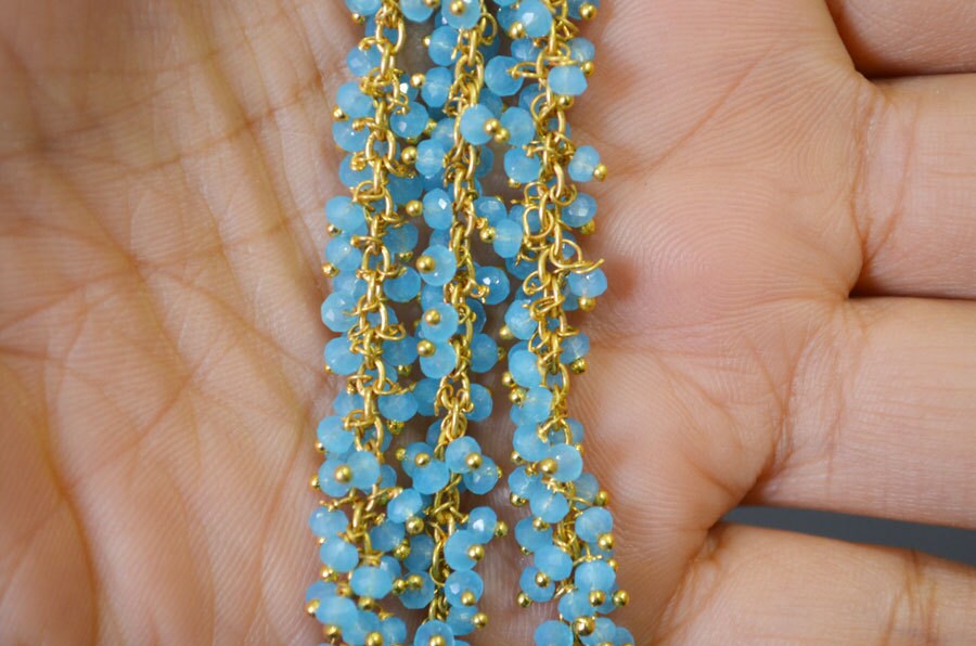 Aqua Gold Wire Wrapped Dangling Chain Cluster Chain Aqua | Etsy