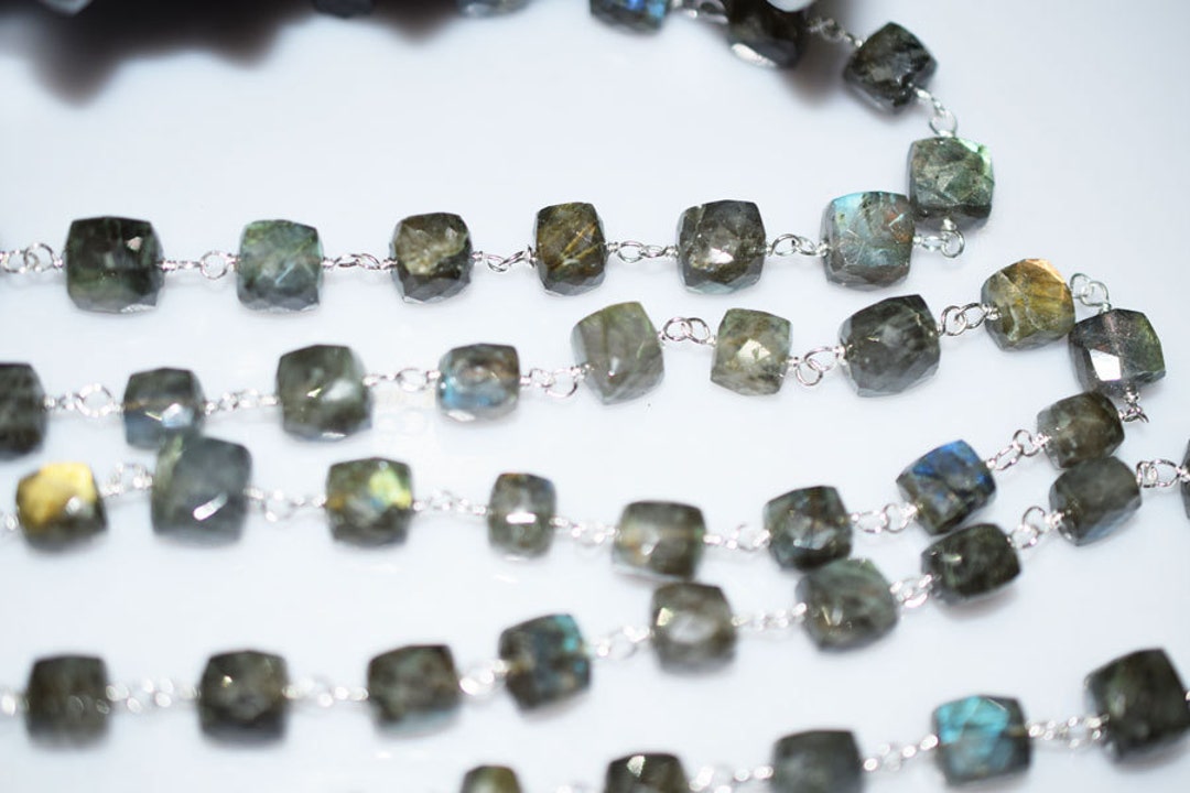 Natural Labradorite Wire Wrapped Beaded 3D Box Cube Chain 7-8 Mm ...