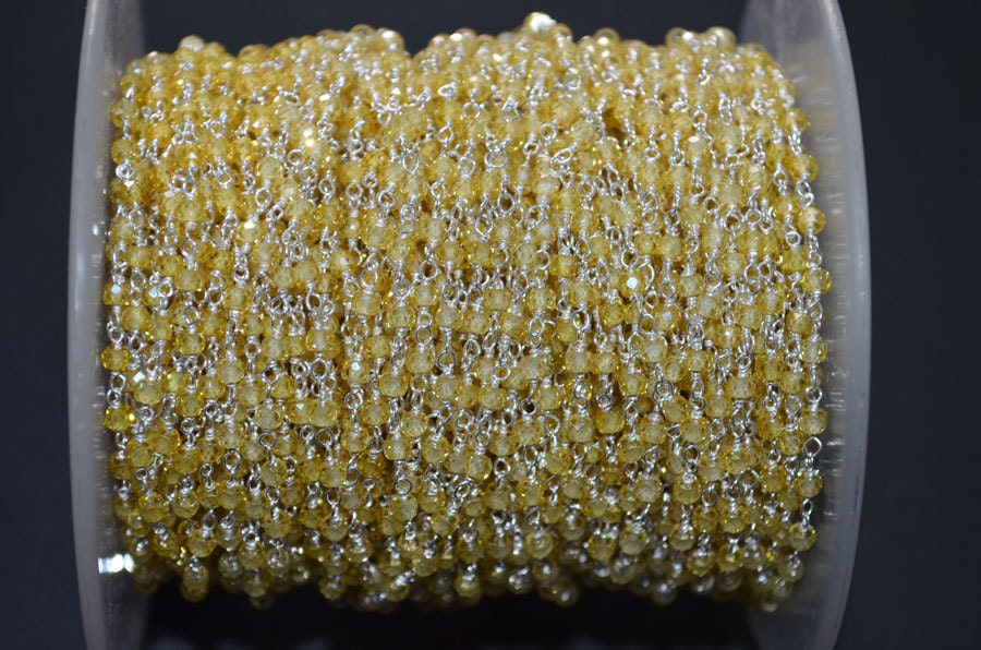 CZ Rosary Chain Yellow Color 3mm. Yellow Color Cubic Zirconia Wire ...