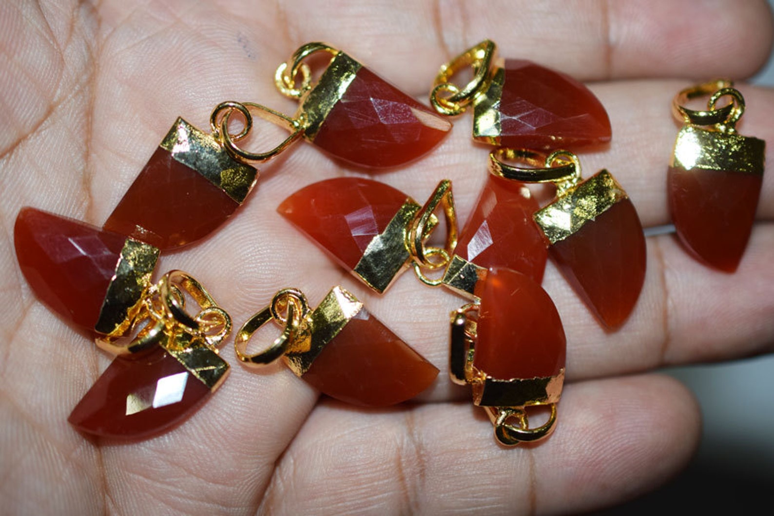 Natural Carnelian Onyx Nails Faceted Pendant With 24 Kt Gold - Etsy