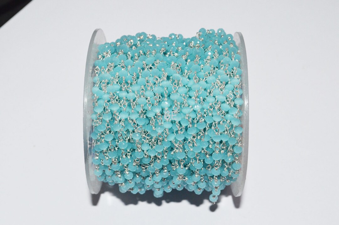 Aqua Hydro Quartz Rosary Beaded Chain, Aqua Hydro Quartz Rondelle ...