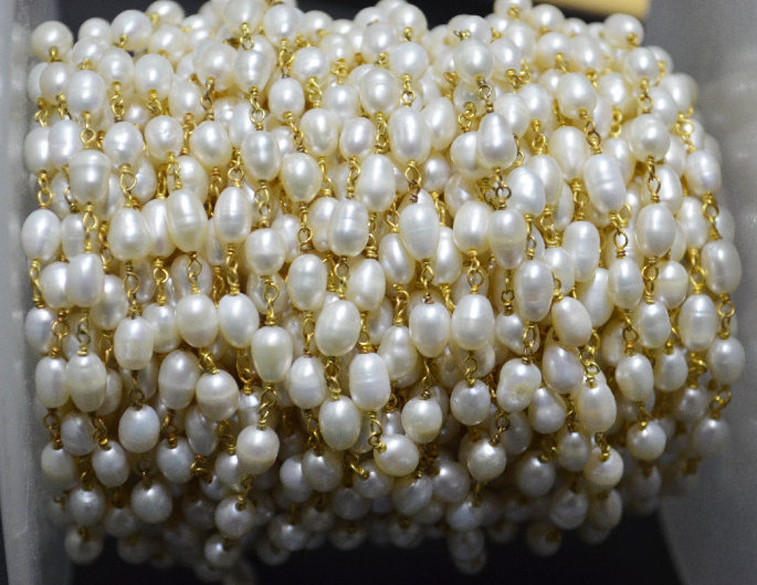 1 Foot Natural Fresh Water Pearl Long Capsule Smooth Rosary Style ...