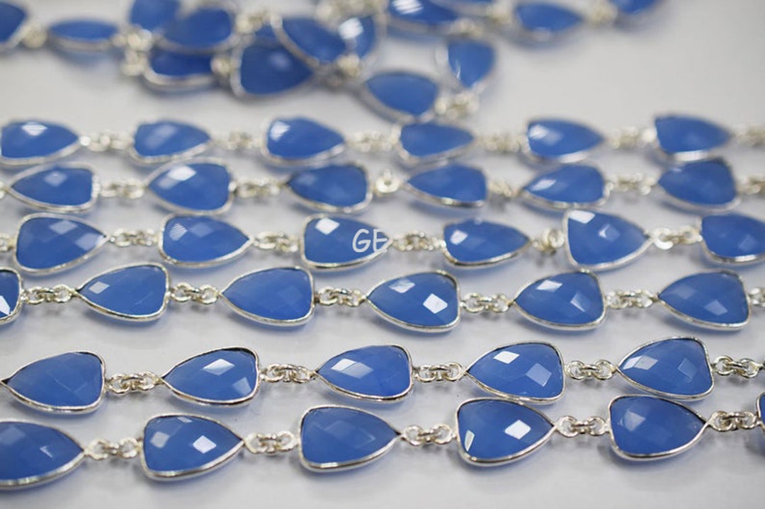 Calcite Blue Glass Hydro Quartz Bezel Station Chain,blue Trillion Shape ...