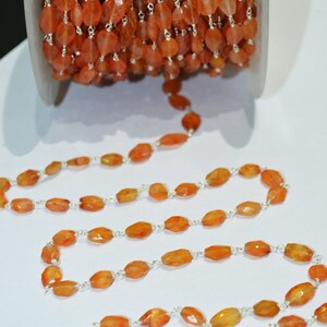 1 FOOT Faceted Carnelian Oval Vintage Wire Wrapped Beaded Chain 7 - 10 ...