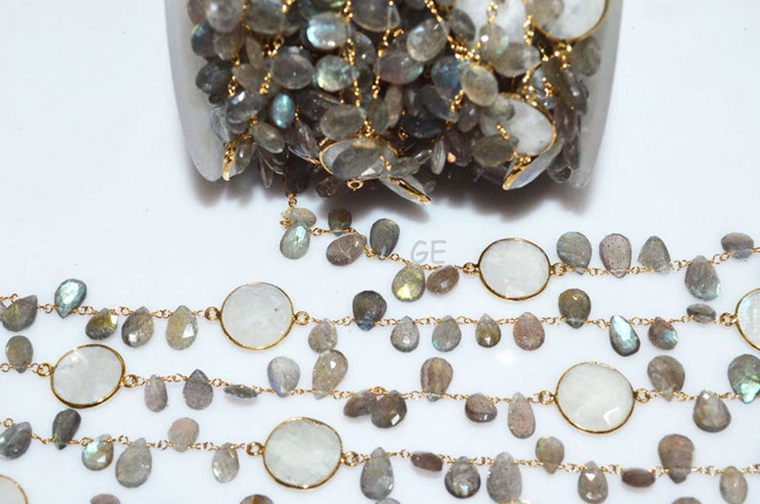 Rainbow Moonstone Coin Shape Connector Chain , Labradorite Pear Faceted ...