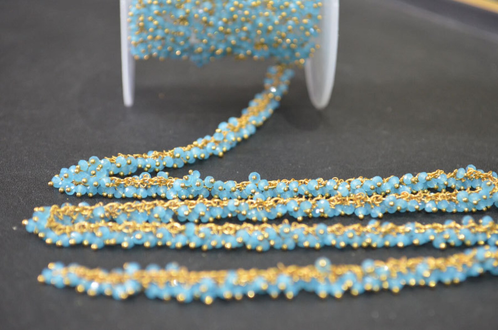 Aqua Gold Wire Wrapped Dangling Chain Cluster Chain Aqua | Etsy