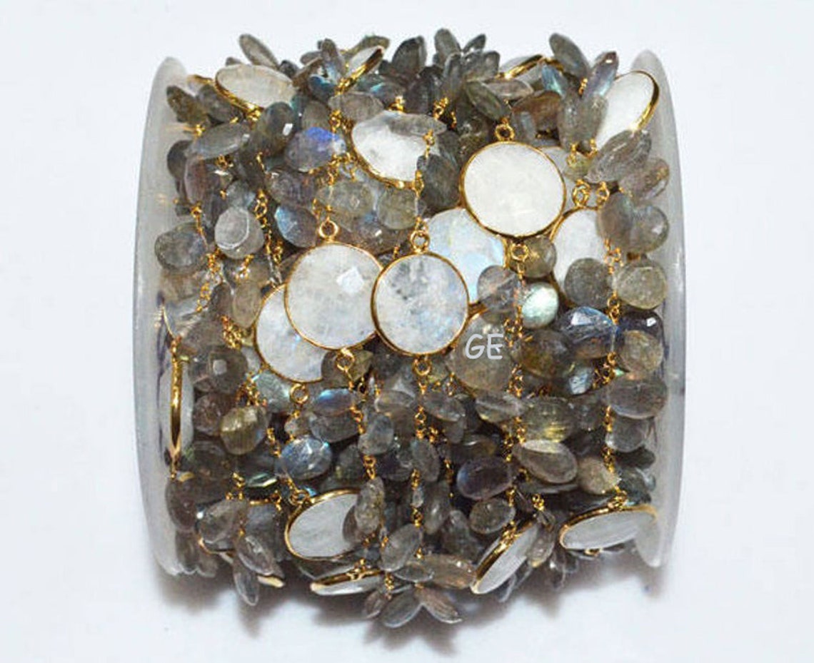 Rainbow Moonstone Coin Shape Connector Chain Labradorite | Etsy