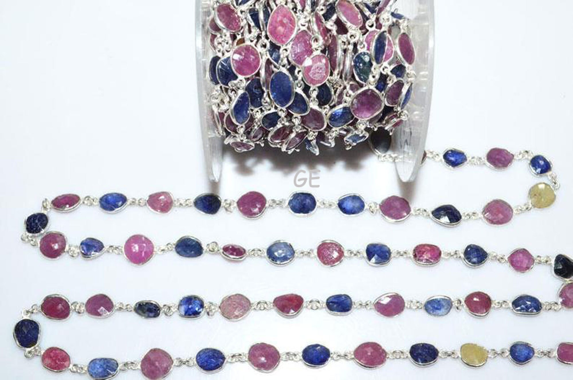 Multi Sapphire Connector Chain Sapphire Faceted Free Form | Etsy