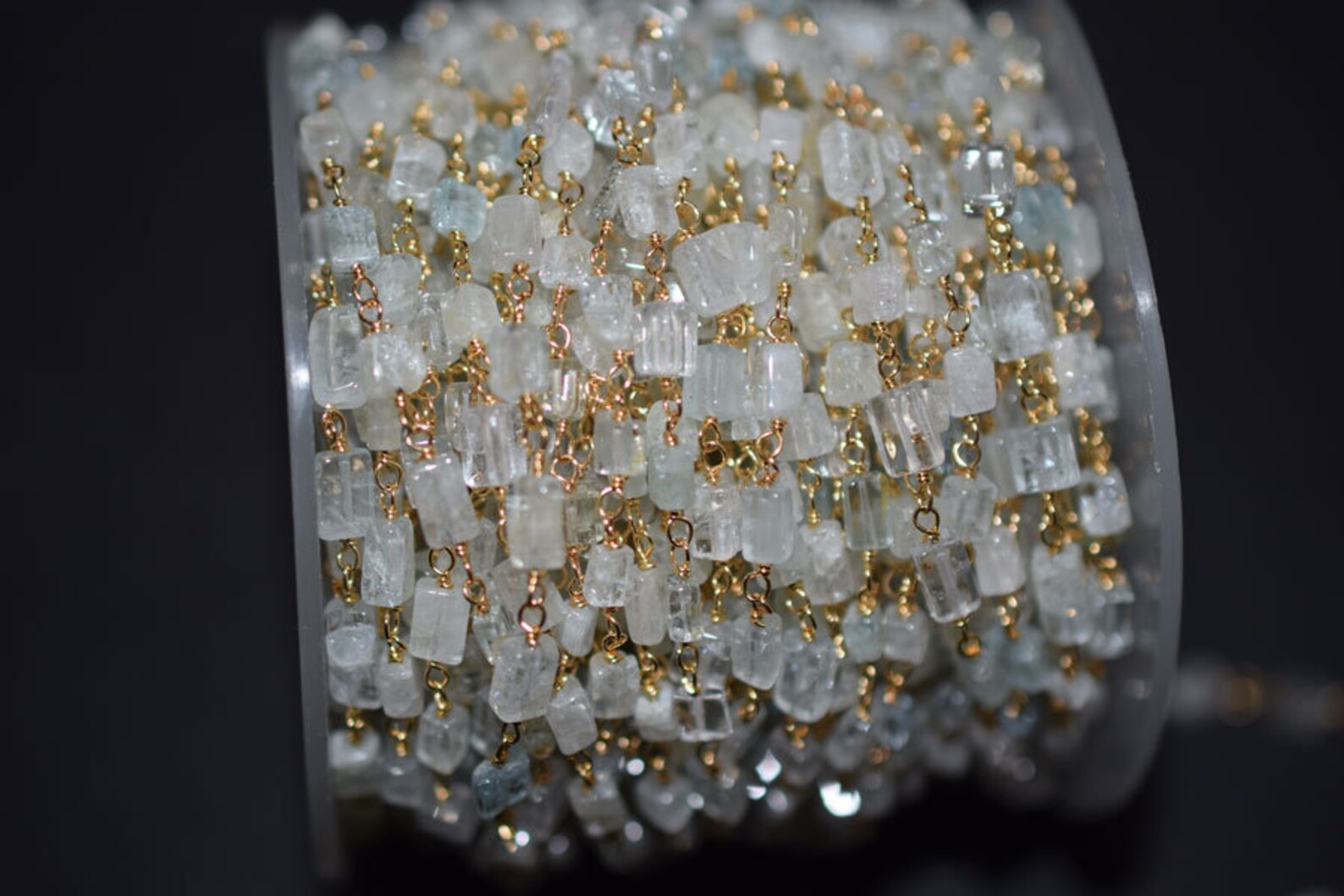 Aquamarine Smooth Square Wire Wrapped Beaded Chain 3x4 to 3x5 | Etsy