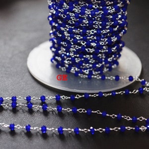 BIG SALE 1 Foot Dark BLUE Chalcedony Quartz Rosary Style Beaded Chain ...