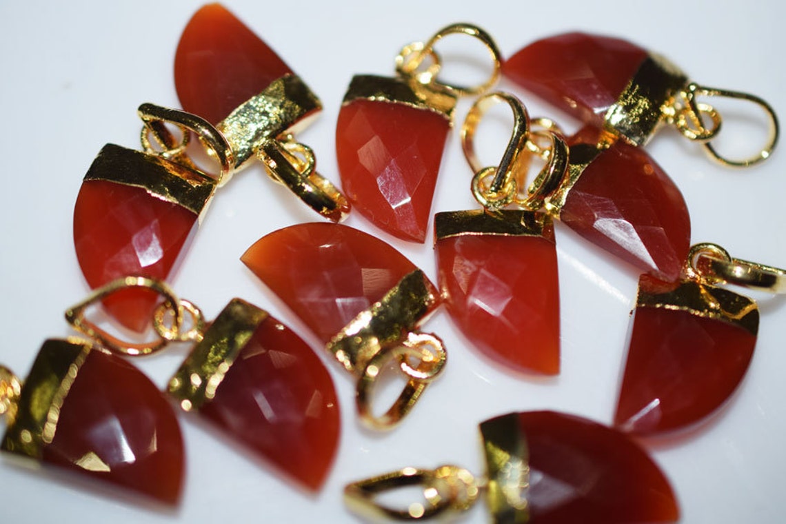 Natural Carnelian Onyx Nails Faceted Pendant With 24 Kt Gold - Etsy