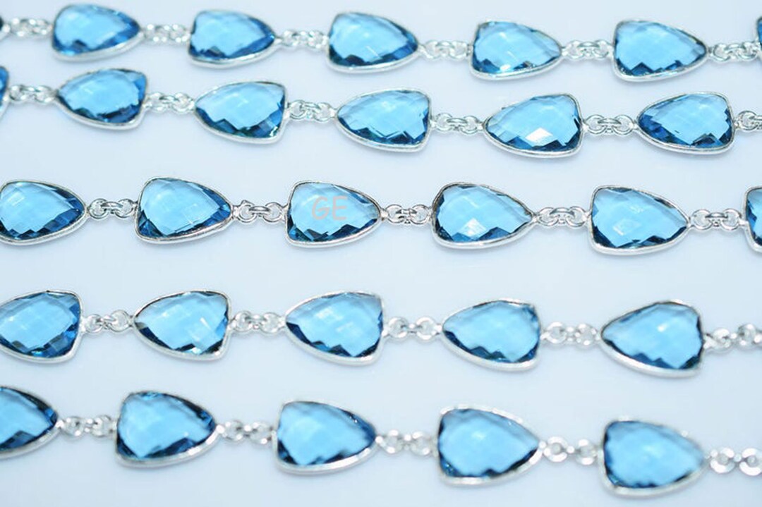 London Blue Glass Hydro Quartz Bezel Station Chain,blue Trillion Shape ...