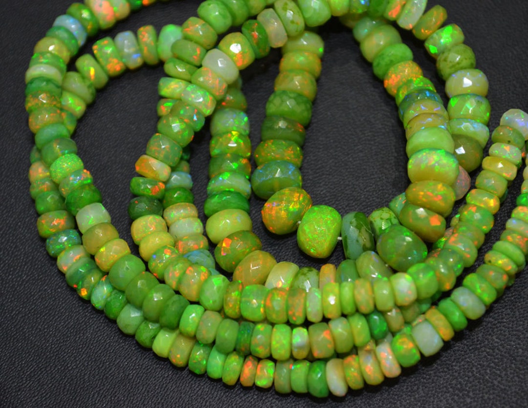 AAA Quality Green Ethiopian Opal Roundel Faceted 15 Inch Strand - Etsy
