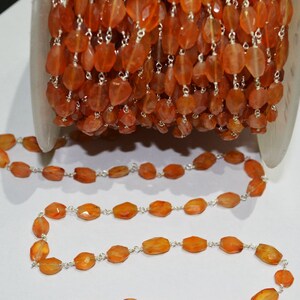 1 FOOT Faceted Carnelian Oval Vintage Wire Wrapped Beaded Chain 7 - 10 ...
