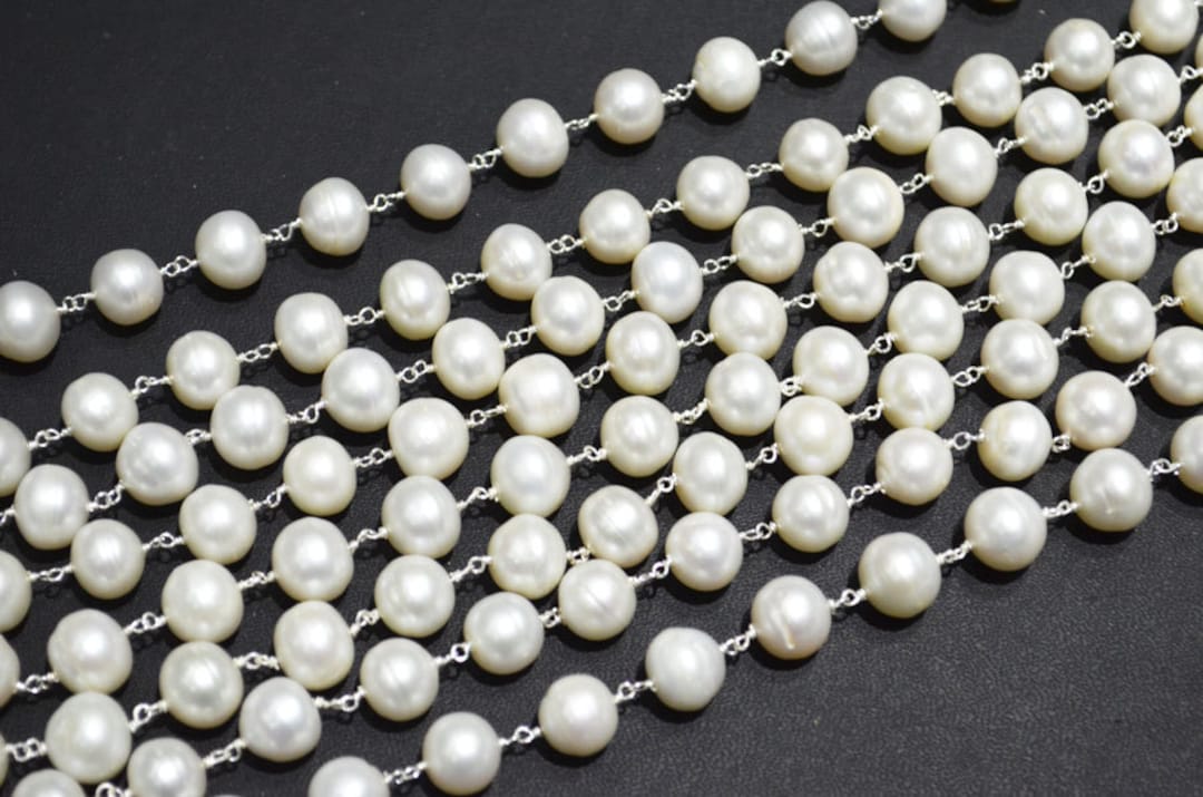 Natural Fresh Water Pearl Wire Wrapped Beaded Chain 9-9.5 Mm, Pearl ...