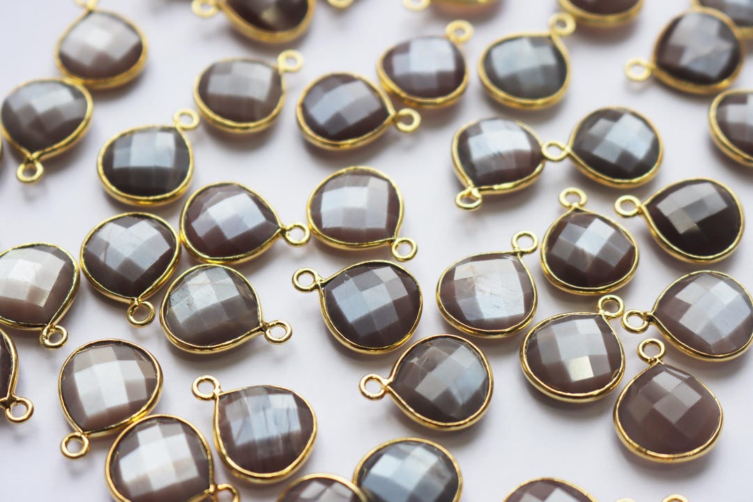Natural Chocolate Moonstone Heart Shape Faceted Bezel Connectors DIY ...