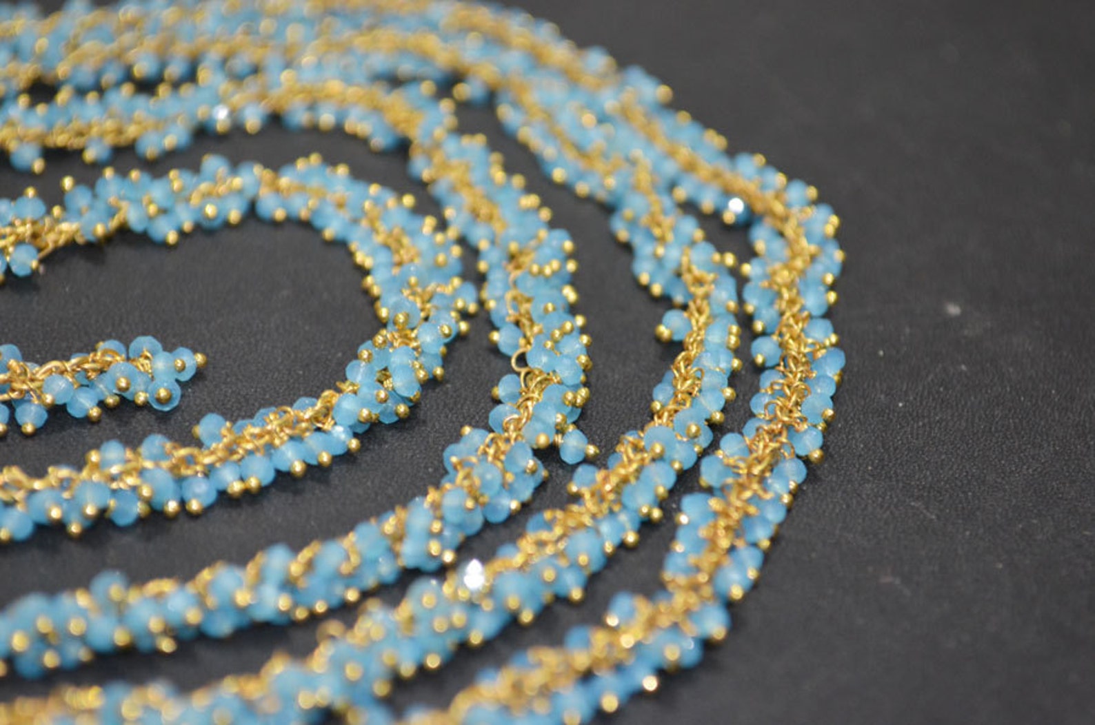 Aqua Gold Wire Wrapped Dangling Chain Cluster Chain Aqua | Etsy