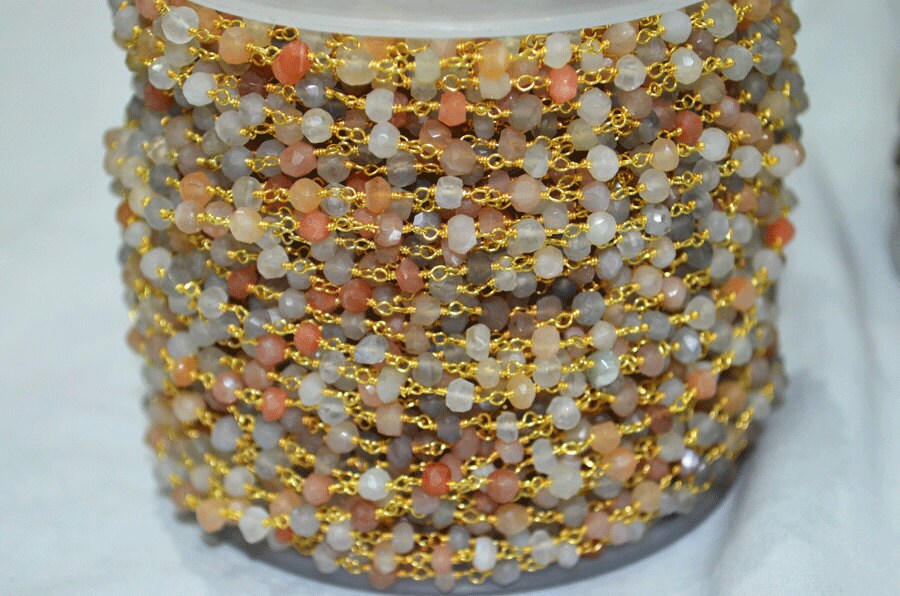 Natural Multi Moon Stone Wire Wrapped Beaded Chain 3.5-4 Mm - Etsy