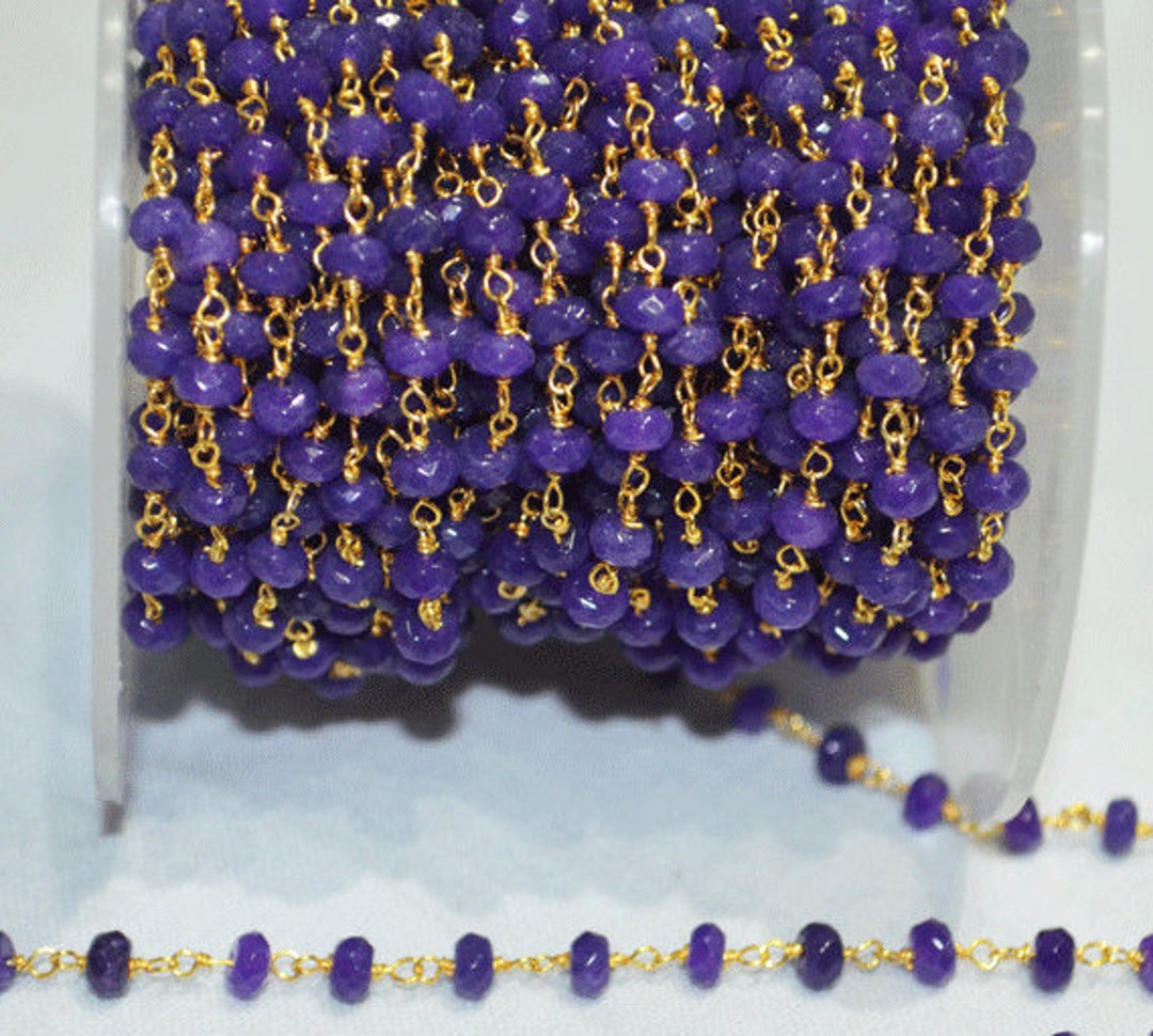 Natural Hot Purple Jade Quartz Wire Wrapped Beaded Chain 3.5-4 Mm ...