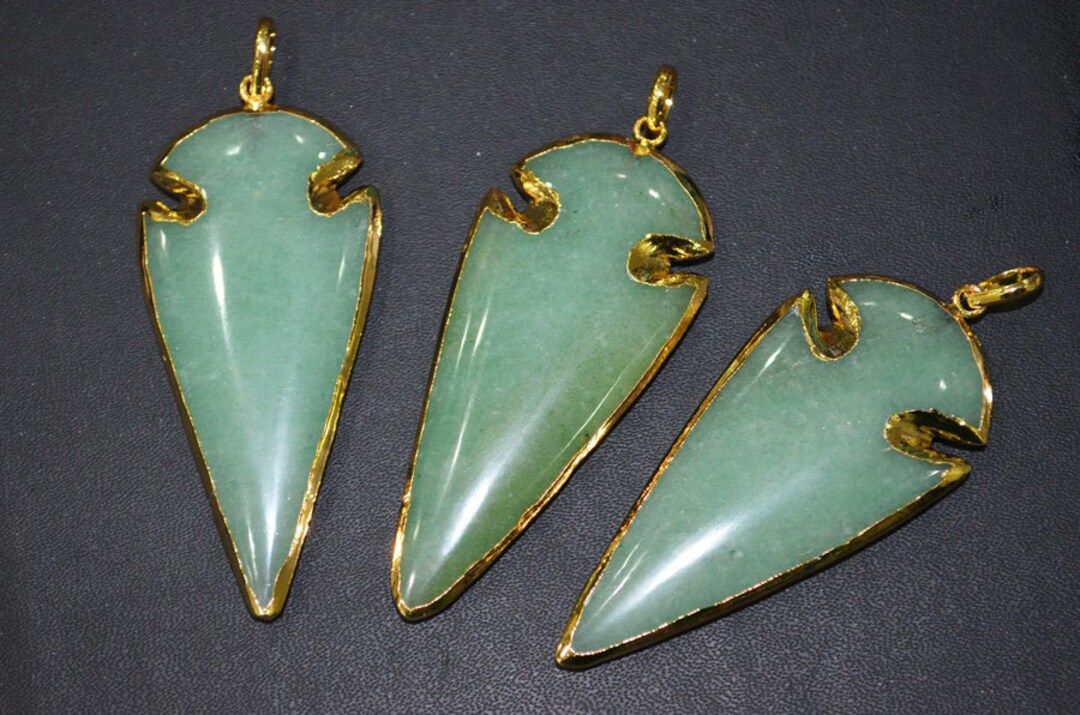 Natural Australian Jade BIG Arrowhead Pendant Charm With 24 Kt Gold ...