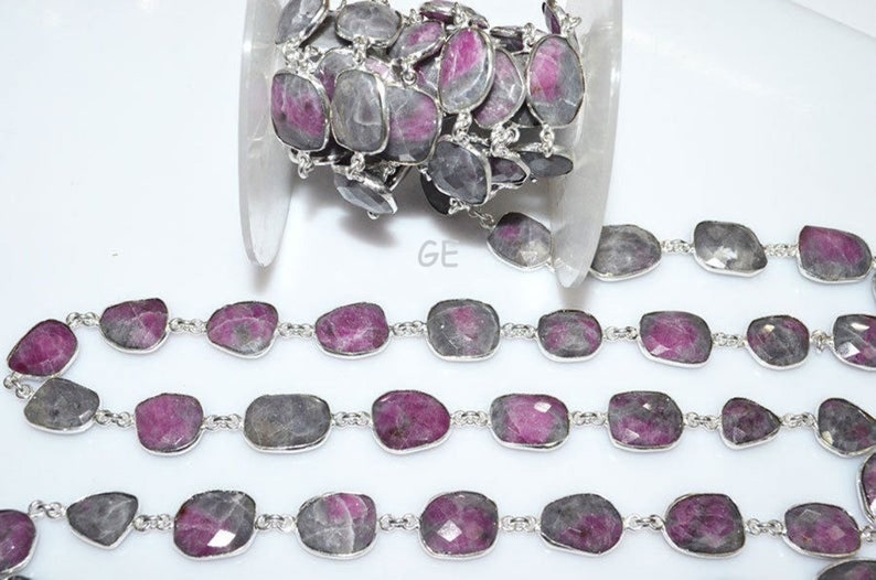 Ruby Rocks Bezel Connector Chain Ruby Rocks Faceted Free Form - Etsy