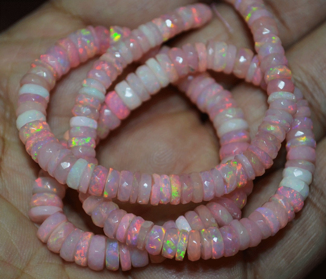 70 Ct. AAA Quality Natural New Pink Ethiopian Opal Tyre Faceted 4.50 to ...