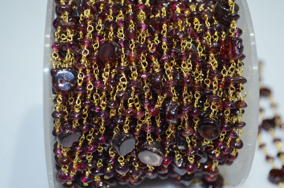 1 FOOT Natural Garnet Wire Wrapped Beaded and Coin Chain 3.5 Mm, Garnet ...