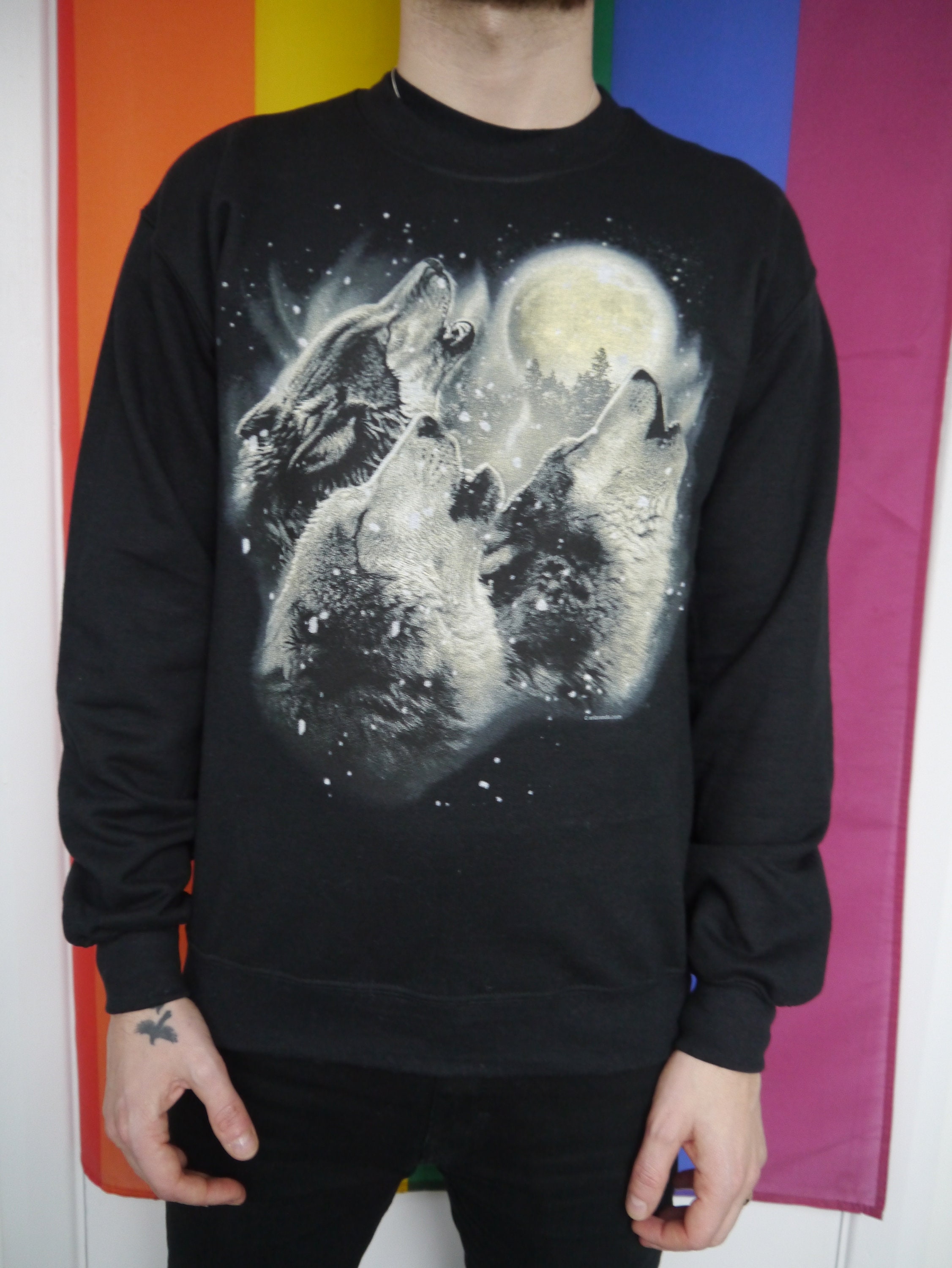 Three Wolves & Moon Jumper Wolves Sweatshirt Wolves Sweater | Etsy