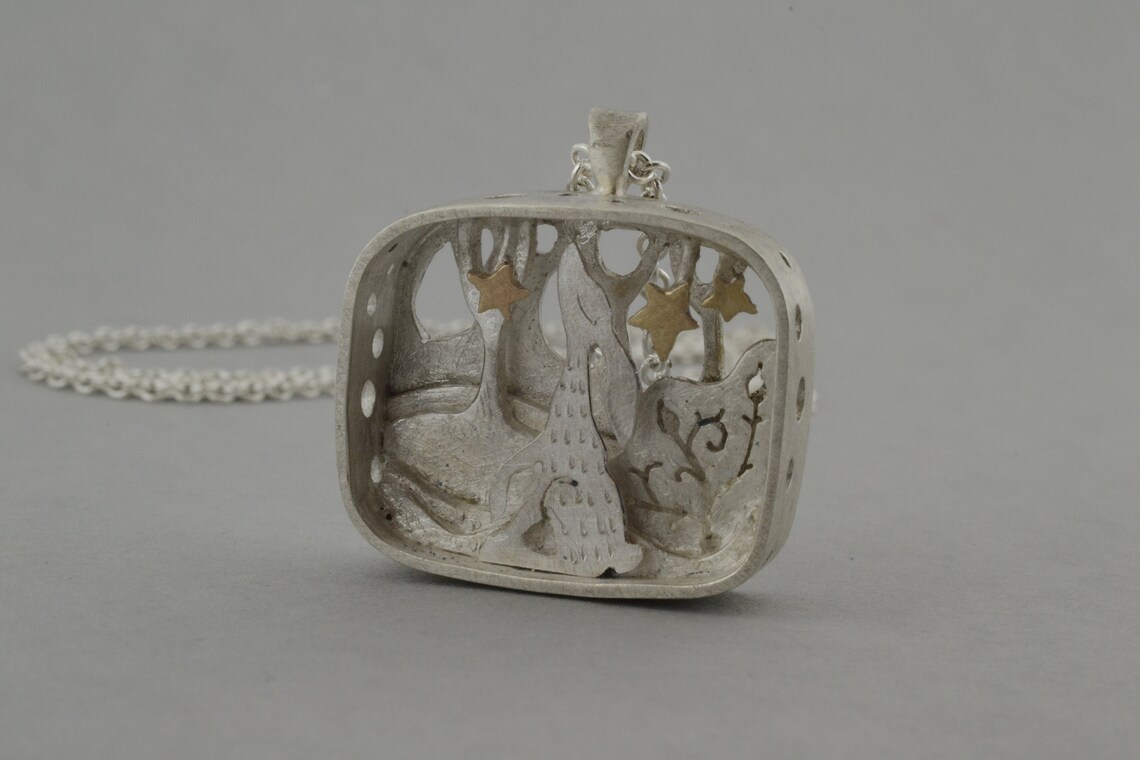 Hare and Stars Pendant Necklace - Silver and 9ct Gold Handmade Original ...