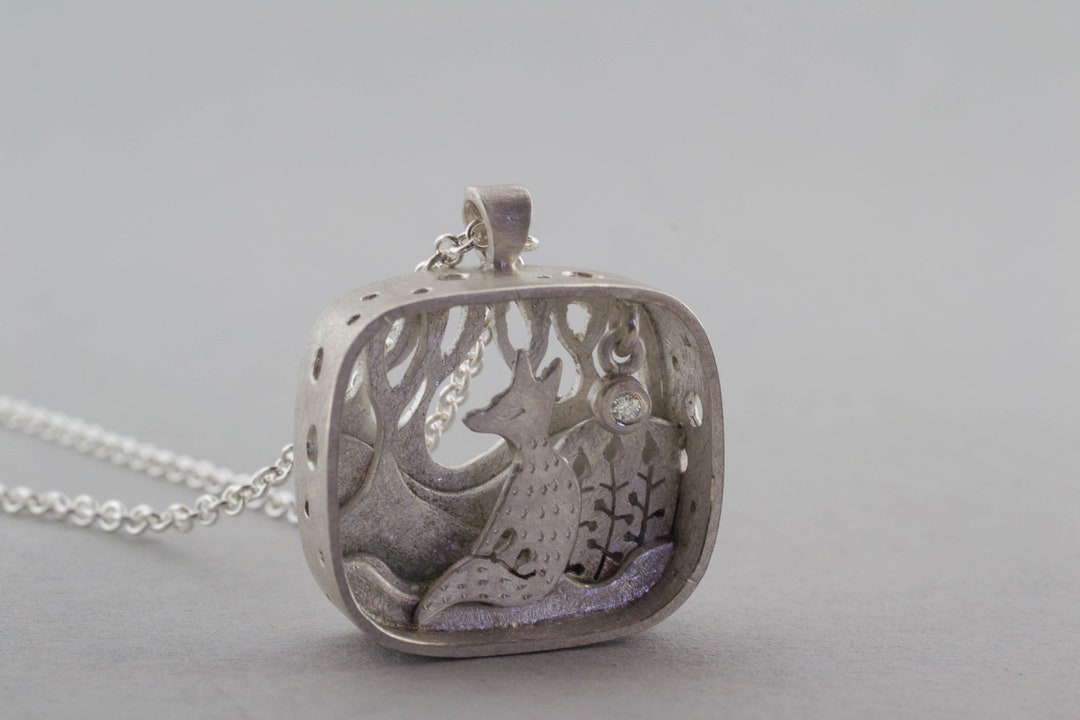 Silver Fox and Diamond Shimmering Star Necklace Pendant ~ Handmade ...