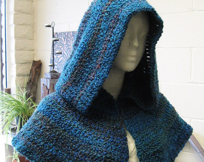 Medieval Hood With Cape, Capelet With Hood, Deep Blue Hooded Cloak ...