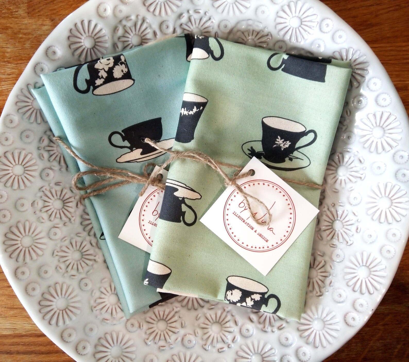 Set of 2 Tea-towels Tea-cup Design Vintage Colours Tea-cup - Etsy UK