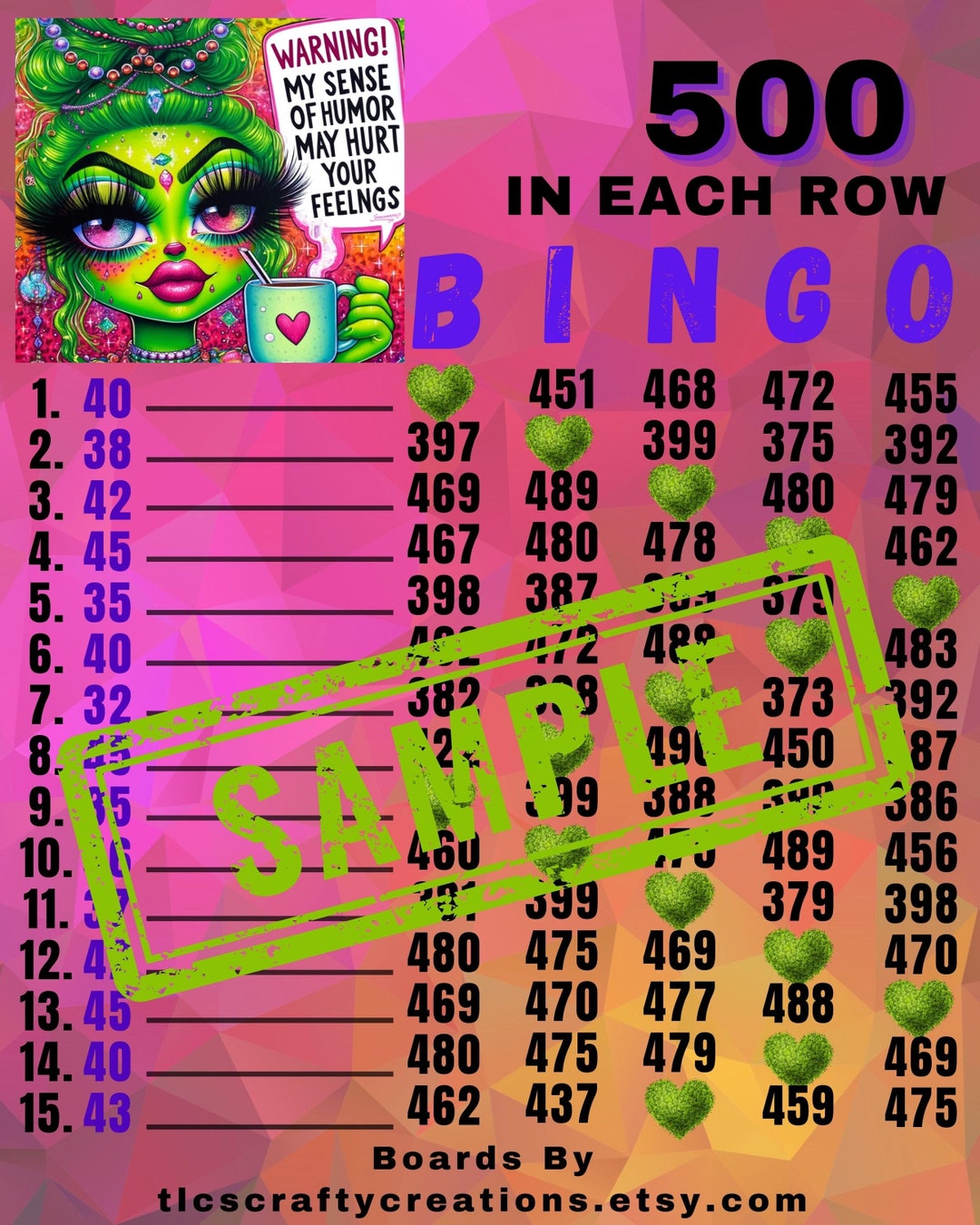 DIGITAL Bingo Game BNO Board 500 Winner in Each Row/profit 105 Green ...