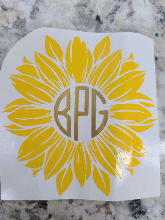 SUNFLOWER Monogram DECAL Circle Cut Monogram Sunflower Decal | Etsy