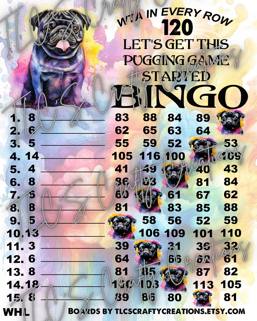 BNO 120 WTA Bingo Board Colorful Cat it's Meow or Never BNO 15 Player 1 Jpeg - Etsy
