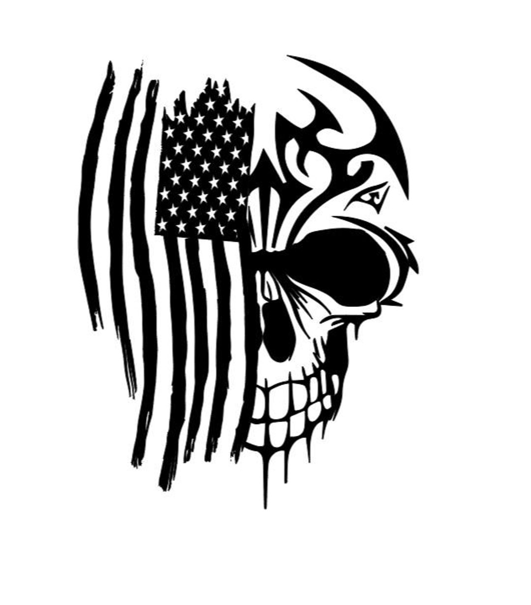 VINYL Car Decal Skull American Flag Car Decal Tattered Flag Decal Skull ...