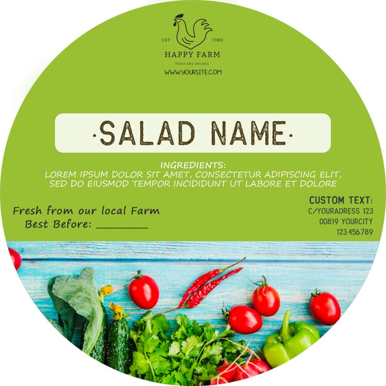 Custom Salad Label for Takeaway Containers Personalized Fresh - Etsy