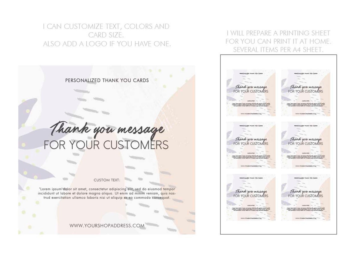 Customizable Thank You for Your Purchase Note Card for Print | Etsy