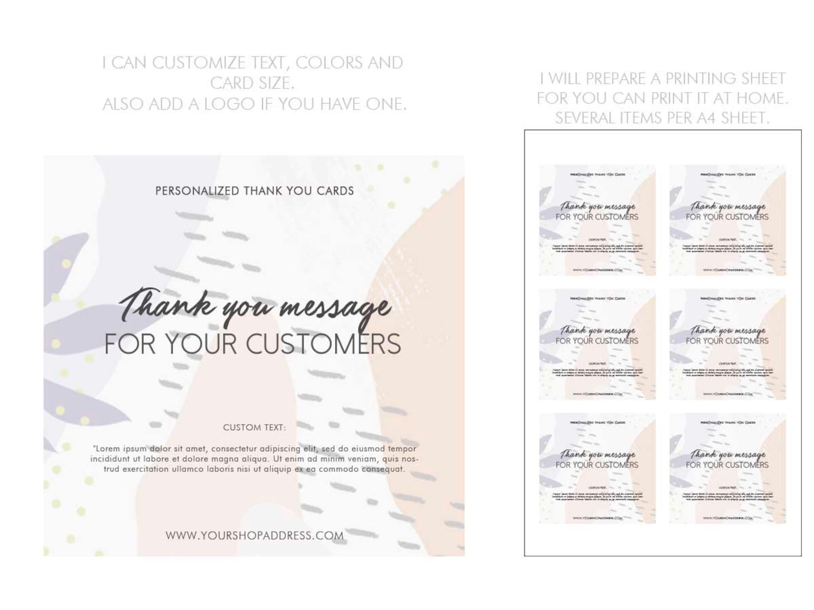 Customizable Thank You for Your Purchase Note Card for Print | Etsy